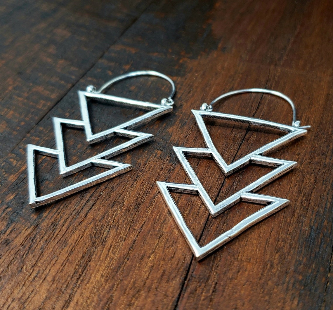 Large Silver Arrowhead Geometry Statement Earrings - Etsy
