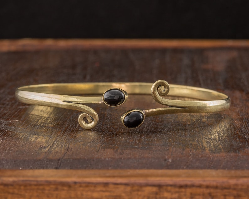 Black Onyx Swirl Brass Arm Cuff: Bohemian Festival Jewelry - Etsy