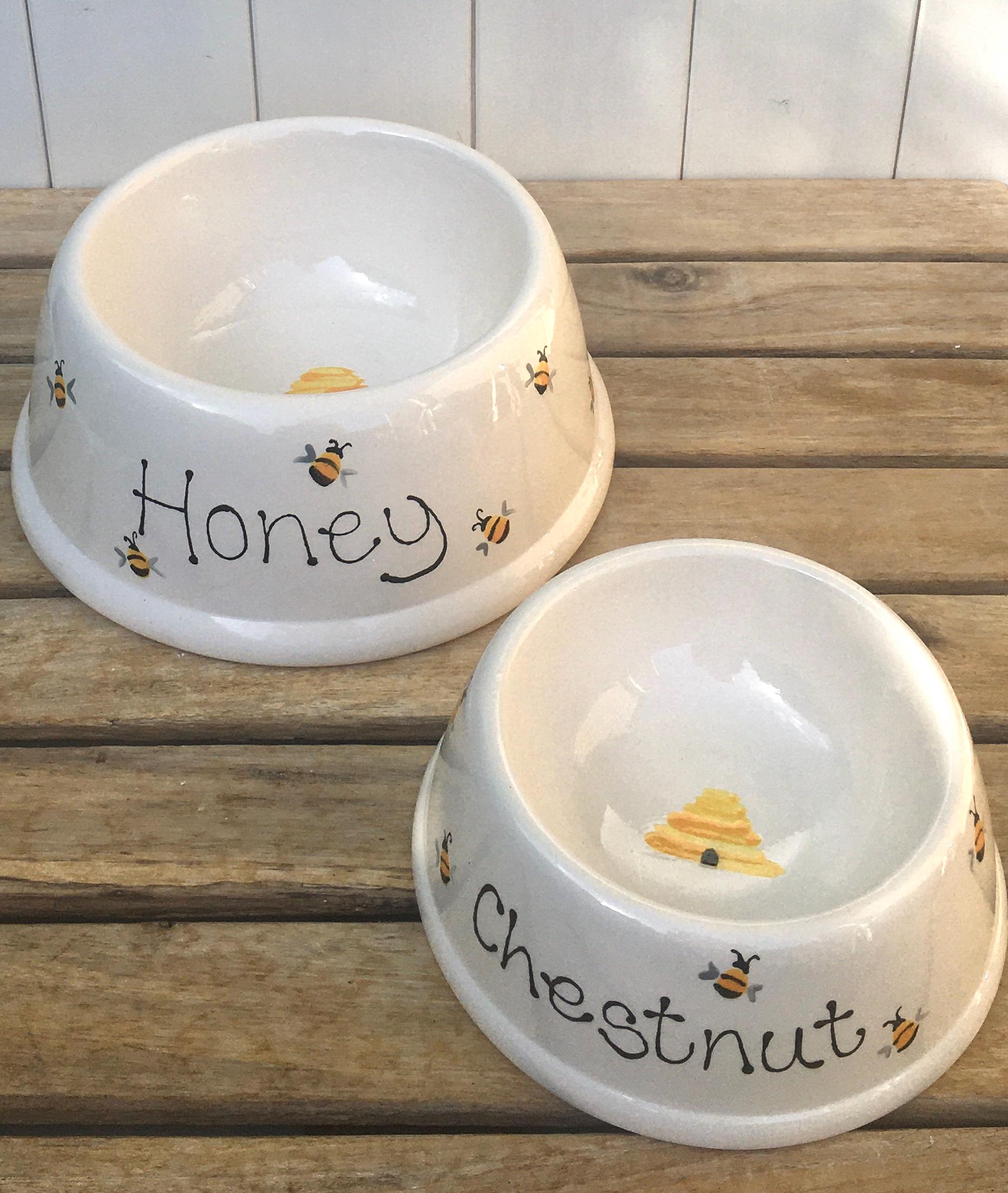 Hand-painted Honey Bee Pet Bowl: Ceramic Dog/cat Dish - Etsy
