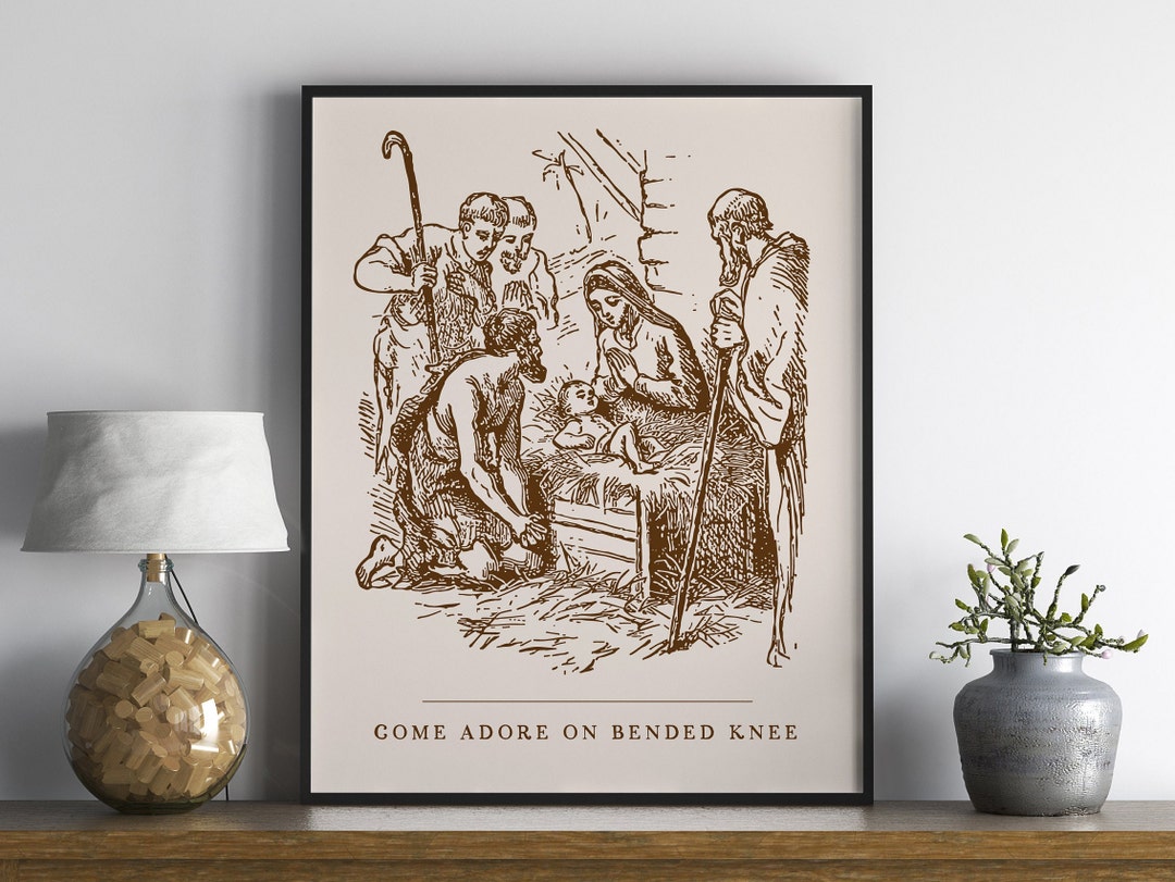 Come Adore on Bended Knee | Christmas Printable Wall Art | Vintage ...
