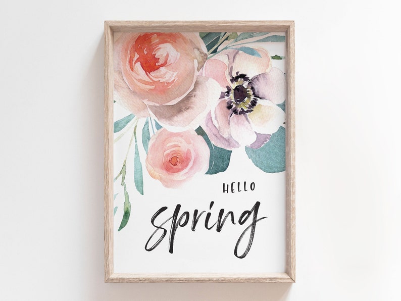 Hello Spring Spring Printable Wall Art Watercolor Floral | Etsy