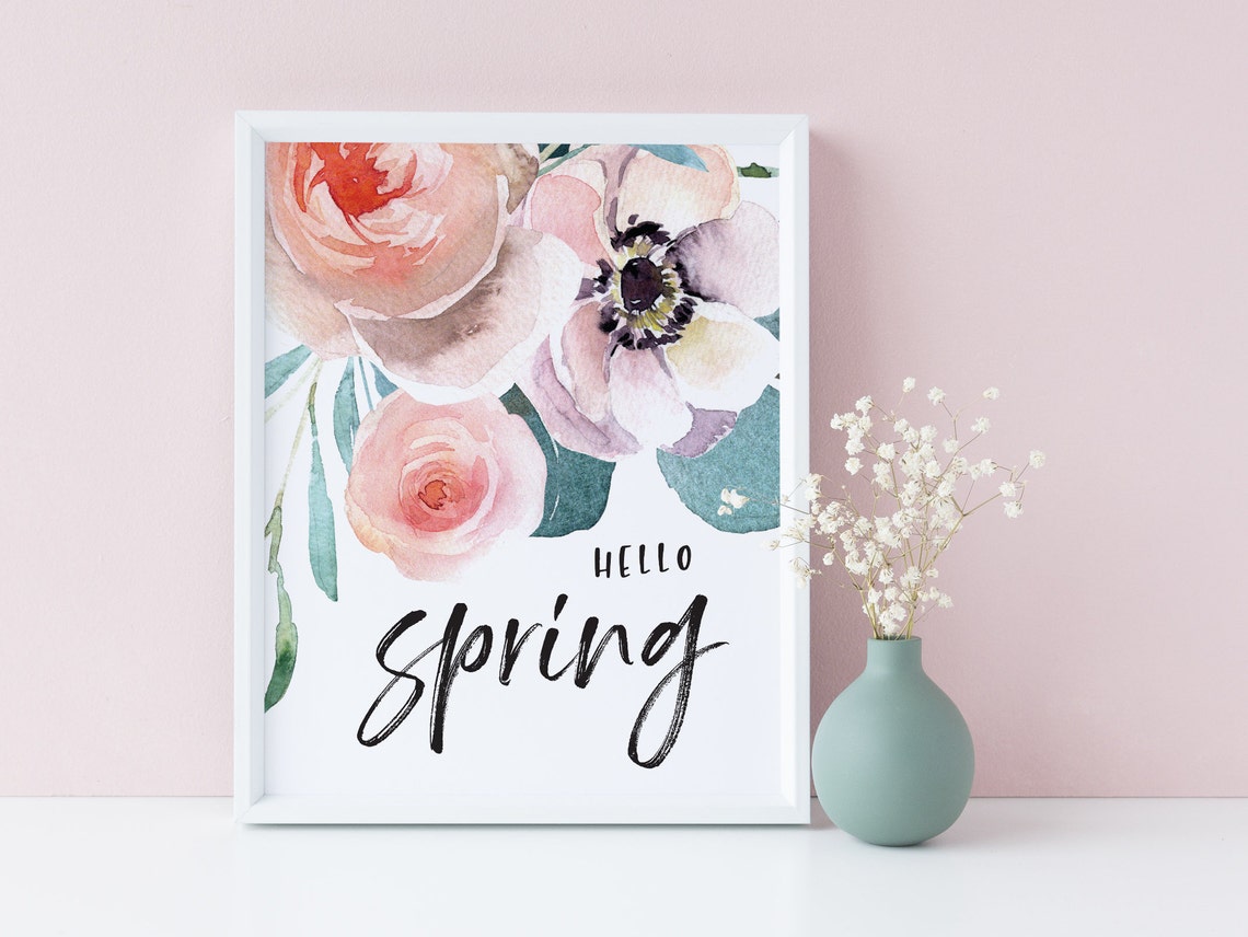 Hello Spring Spring Printable Wall Art Watercolor Floral | Etsy