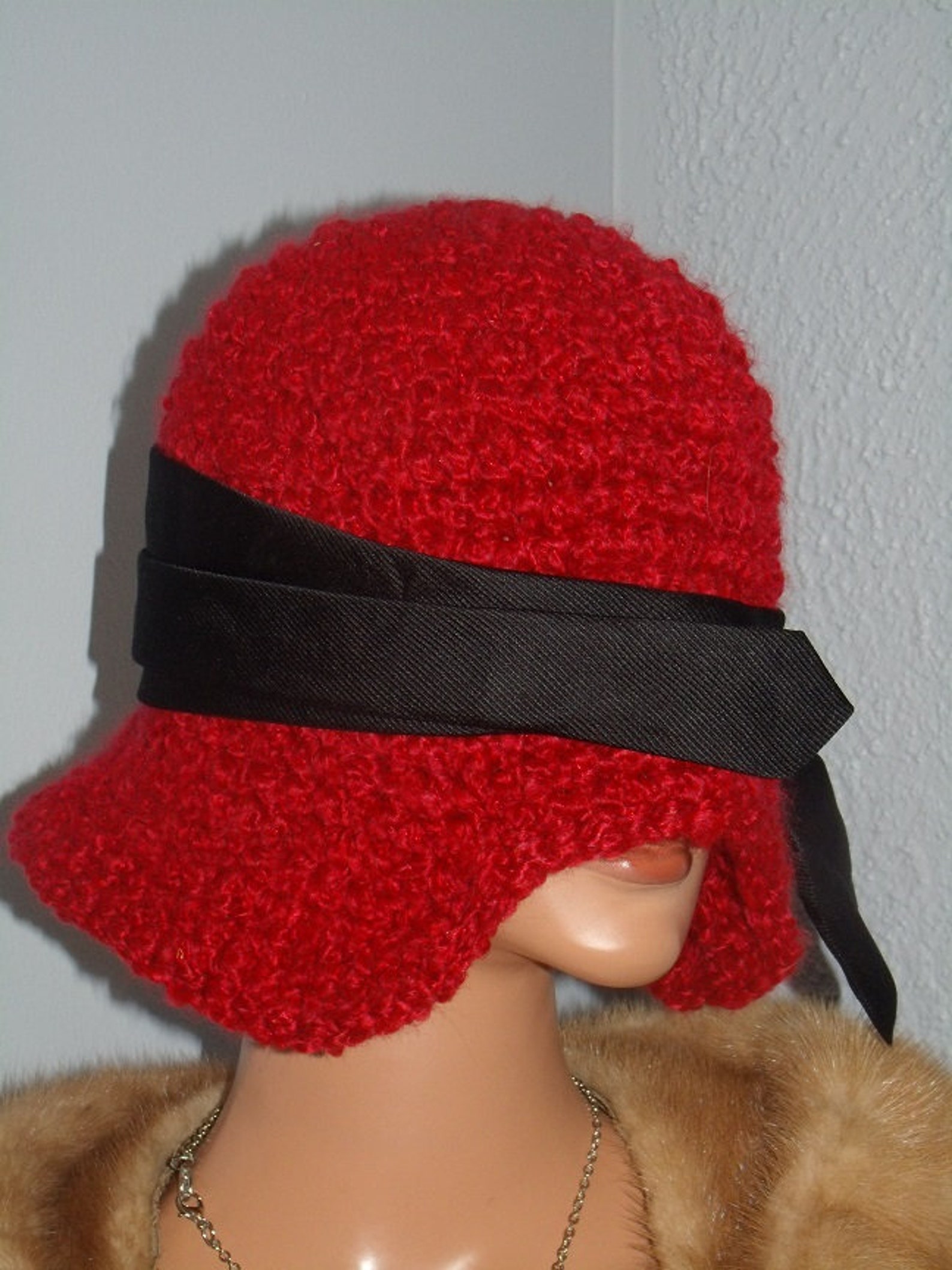 Red Crochet Flapper Hat Antique Style Personalized Headdress - Etsy