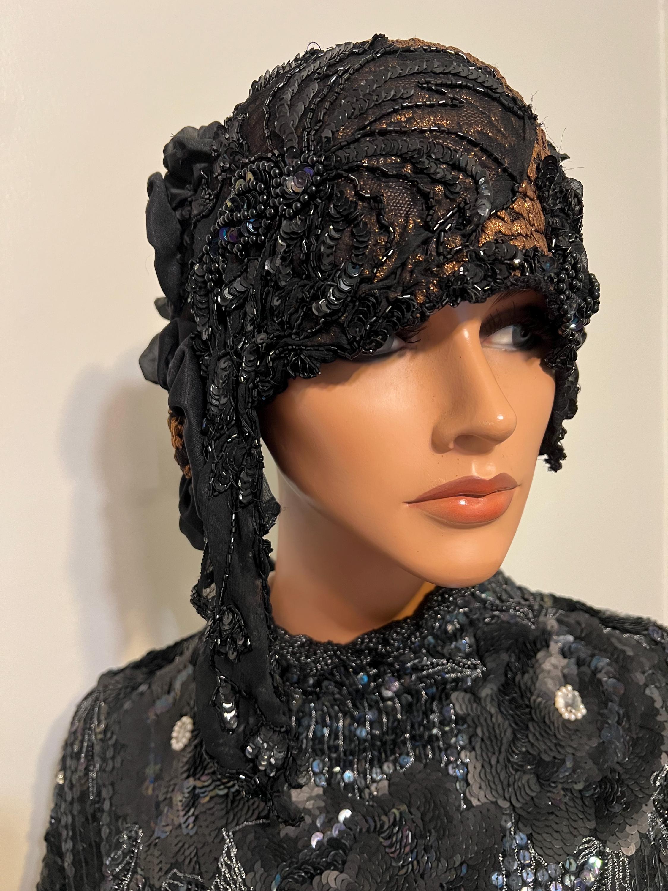 Flapper Hat Cloche 1920 Style Personalized Black Headdress Millinery ...