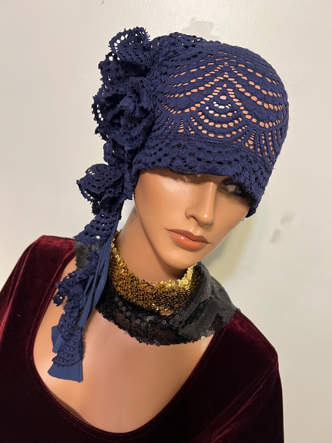 Navy Flapper Hat Cloche 1920 Style Personalized Headdress Millinery ...