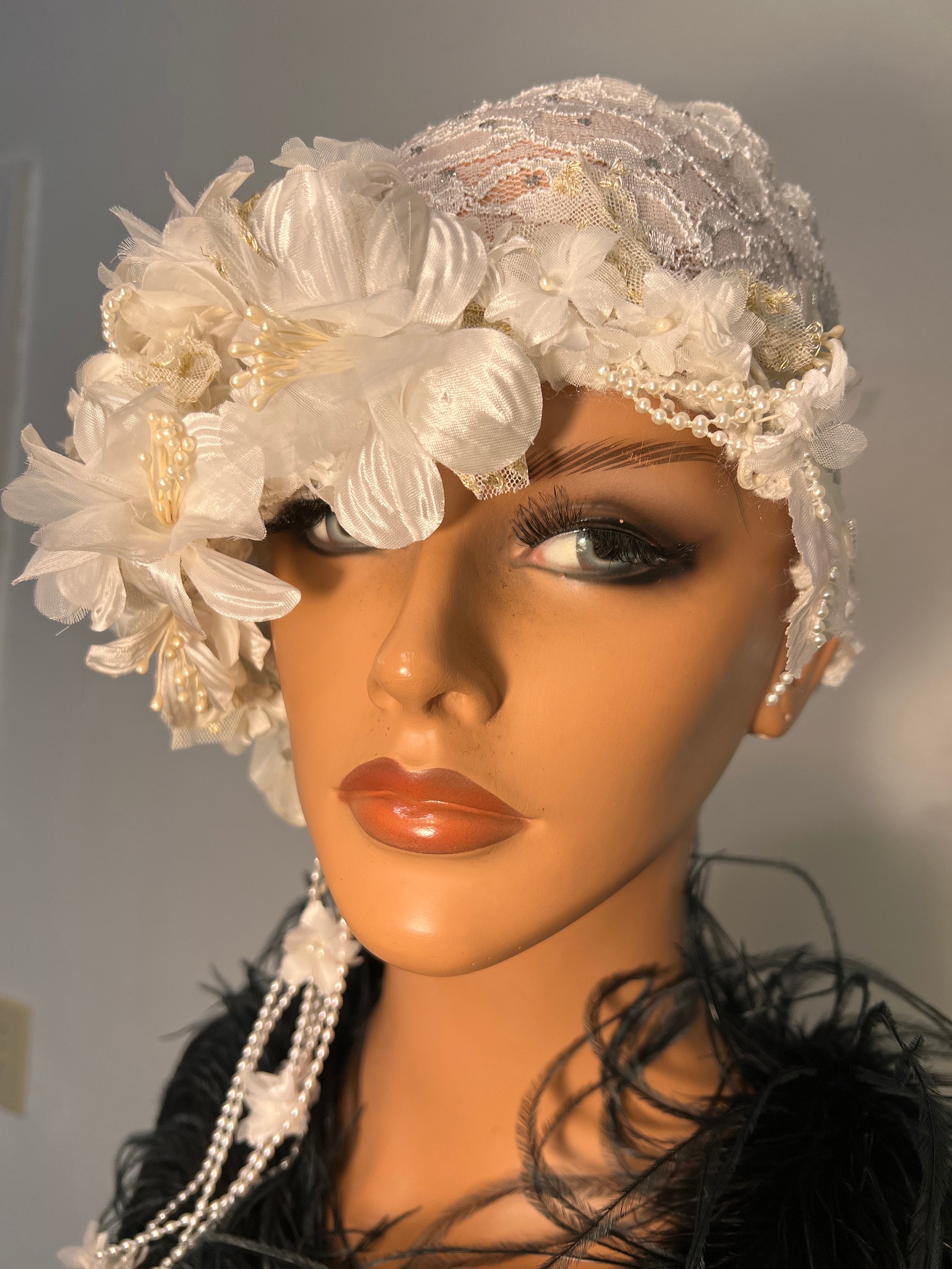 Wedding Antique Style Flapper Hat Cloche Lace Wrap Wedding 20s Theme ...