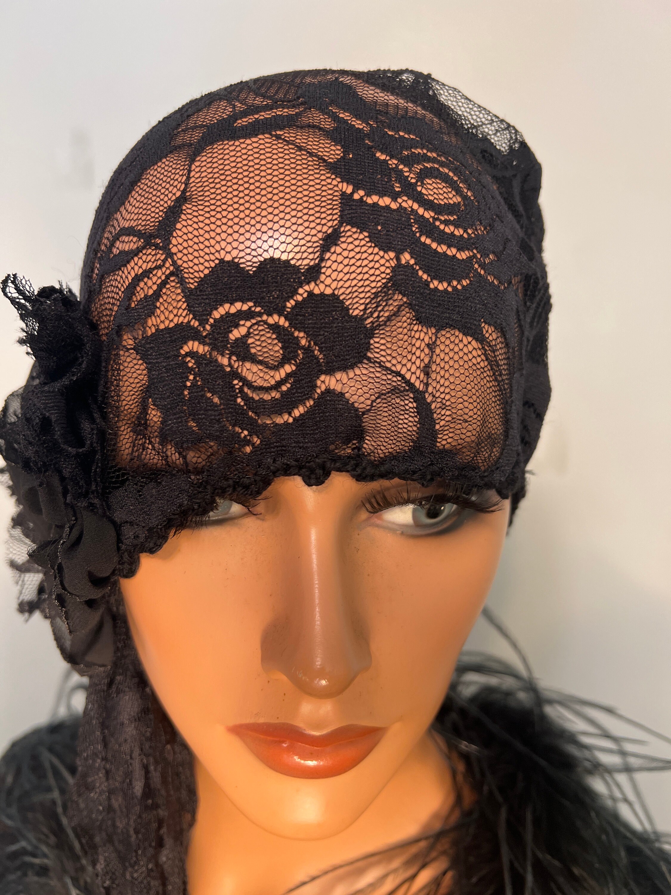 Black Lace Flapper Hat Cloche 1920 Style Personalized Black - Etsy