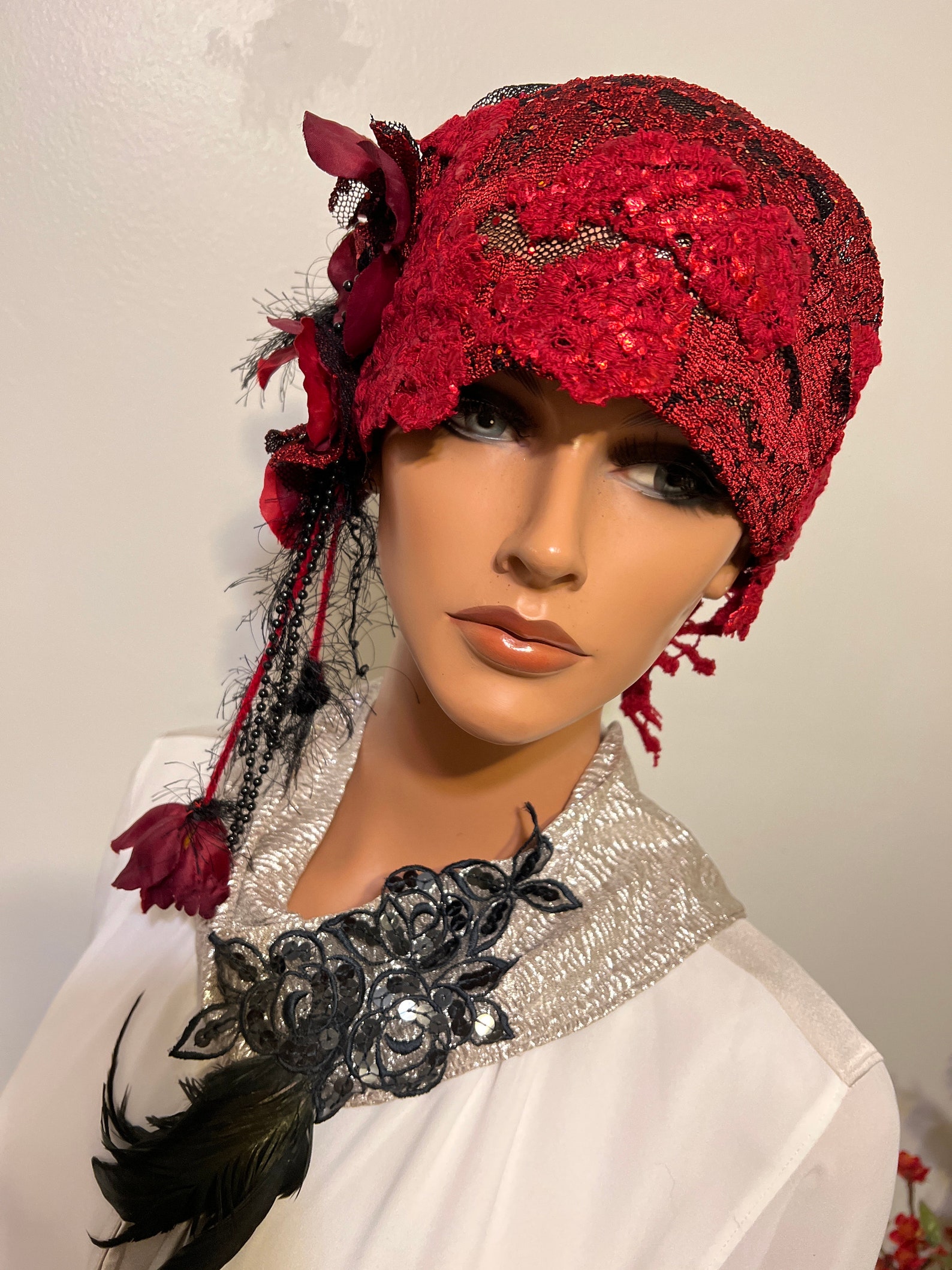 Flapper Red Cloche Hat, 1920s Style Antique Headpiece - Etsy