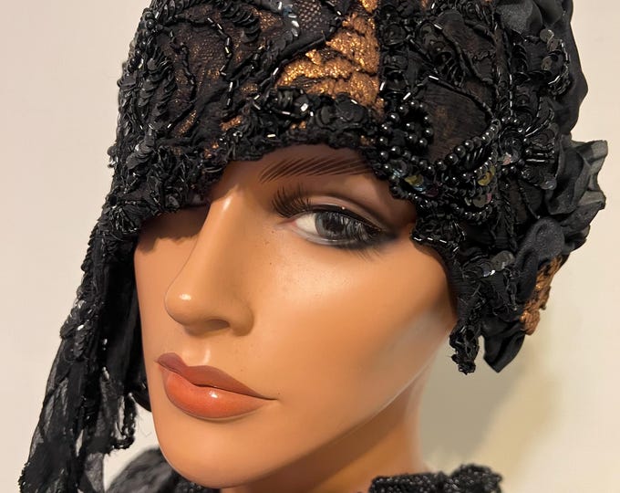 Flapper Hat Cloche 1920 Style Personalized Black Headdress Millinery ...
