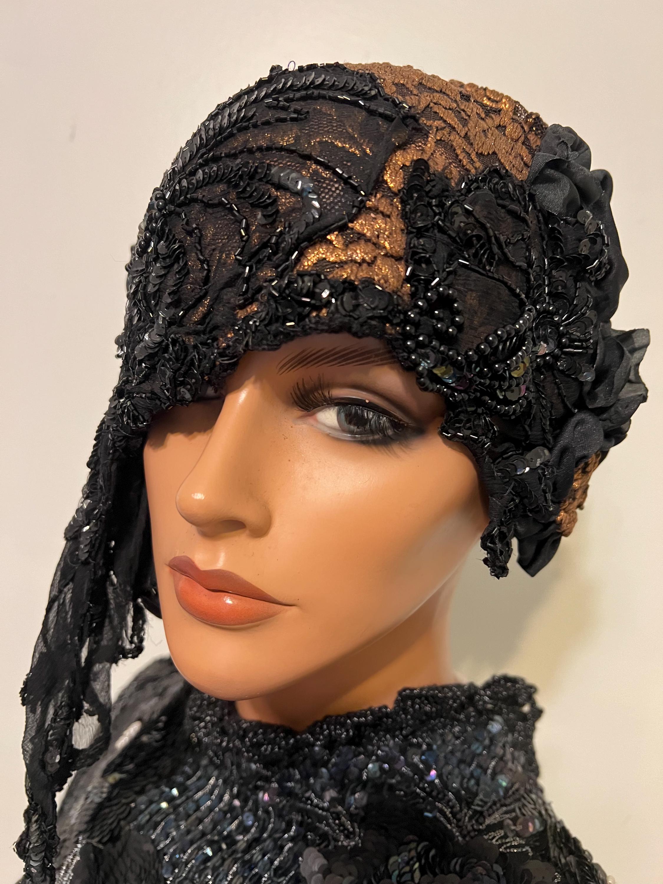 Flapper Hat Cloche 1920 Style Personalized Black Headdress Millinery ...