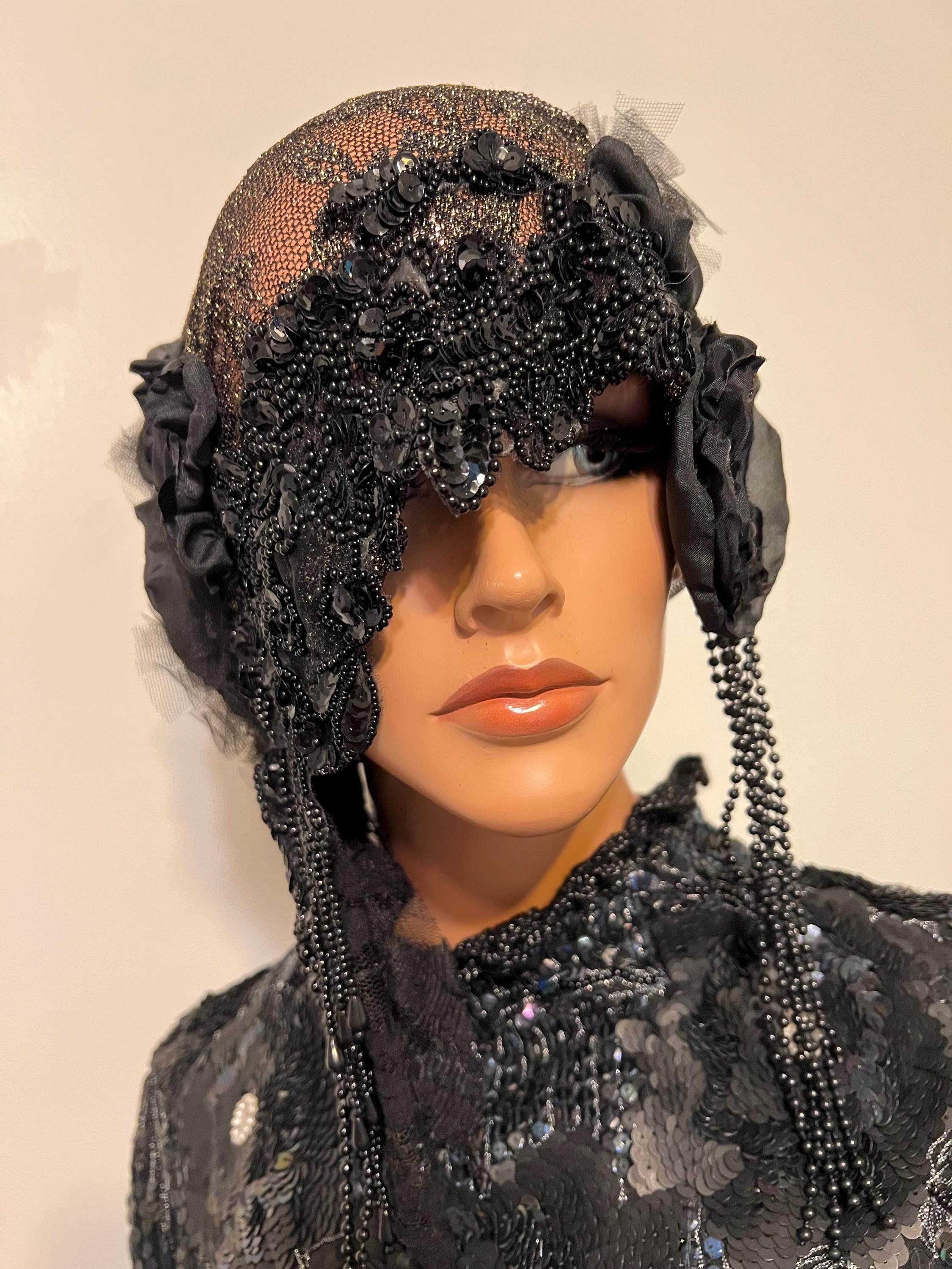 Flapper Hat Cloche 1920 Style Personalized Black Headdress Millinery ...