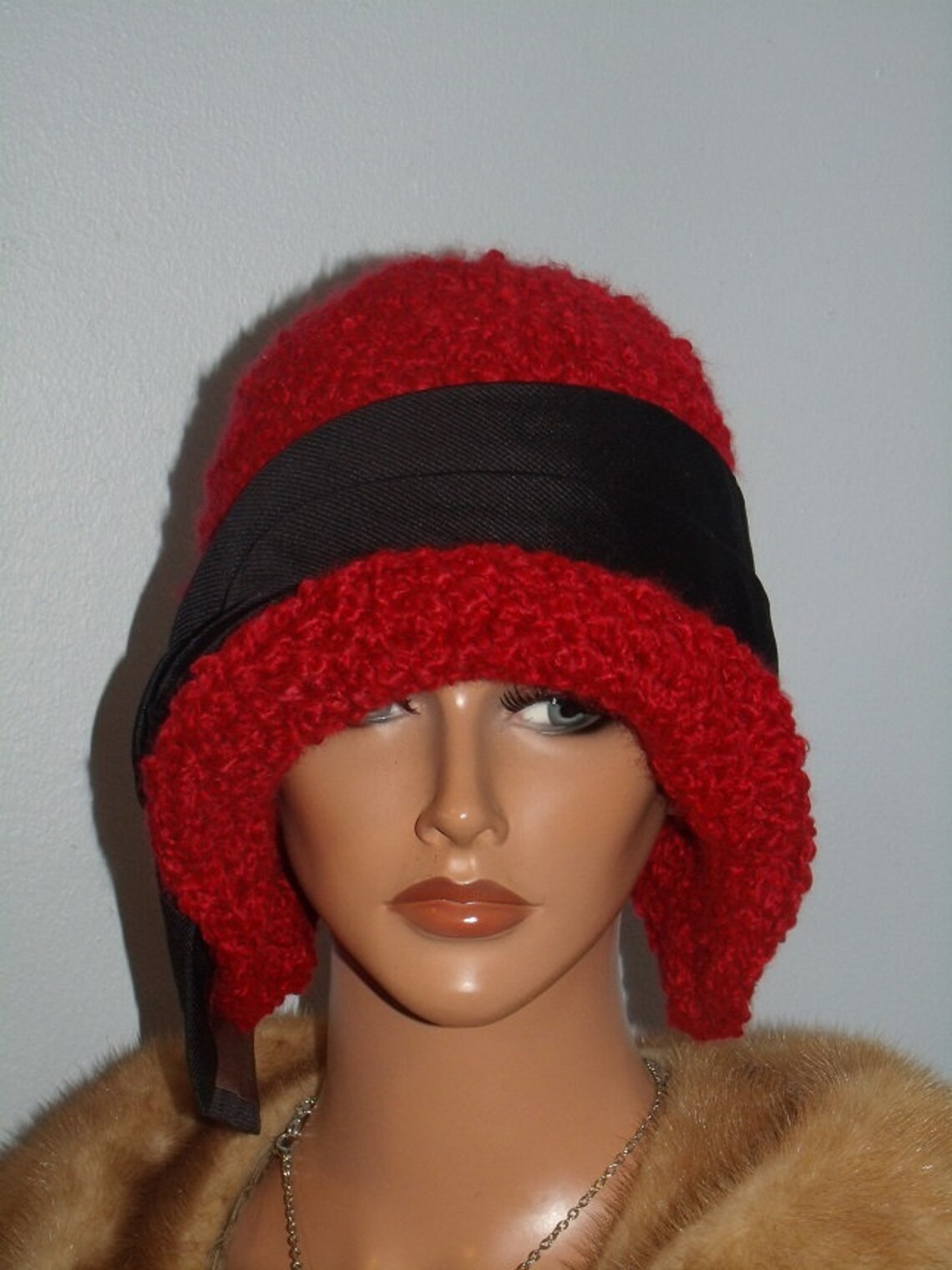 Red Crochet Flapper Hat Antique Style Personalized Headdress | Etsy