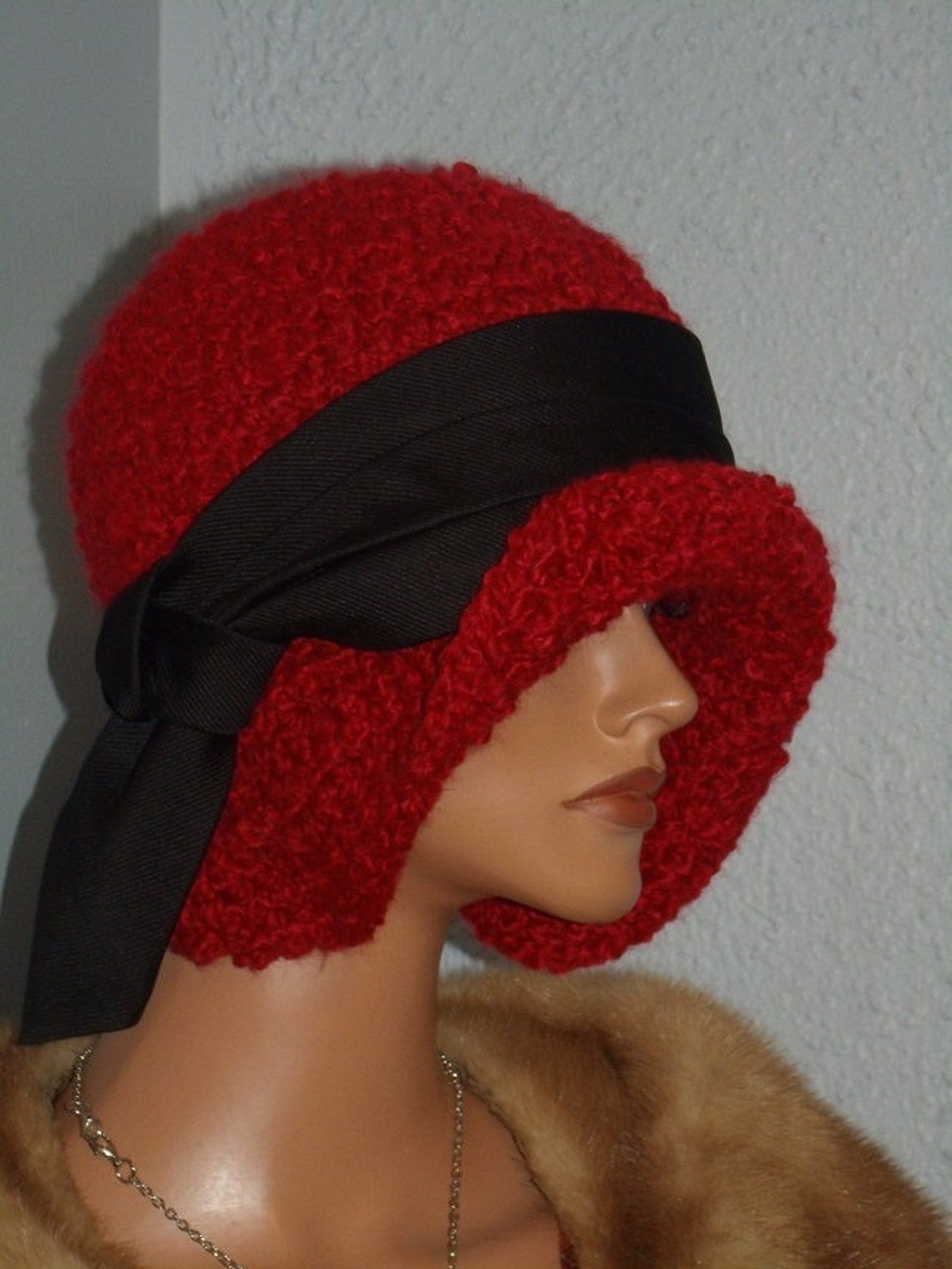 Red Crochet Flapper Hat Antique Style Personalized Headdress | Etsy