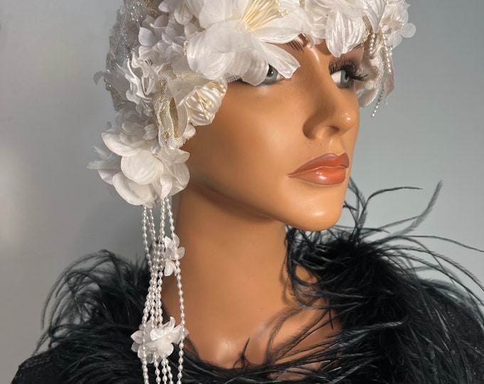 Wedding Antique Style Flapper Hat Cloche Lace Wrap Wedding 20s Theme ...