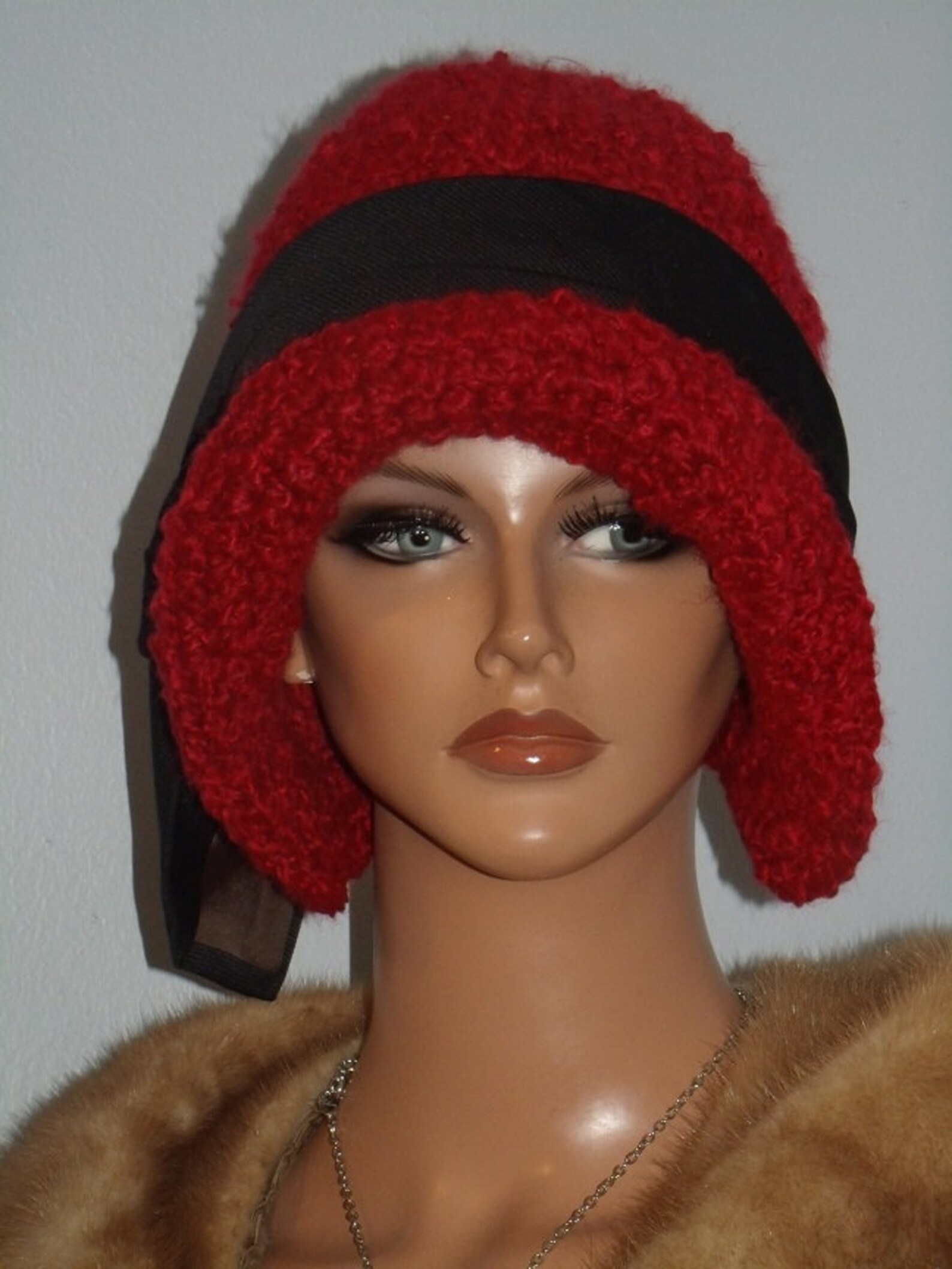 Red Crochet Flapper Hat Antique Style Personalized Headdress | Etsy