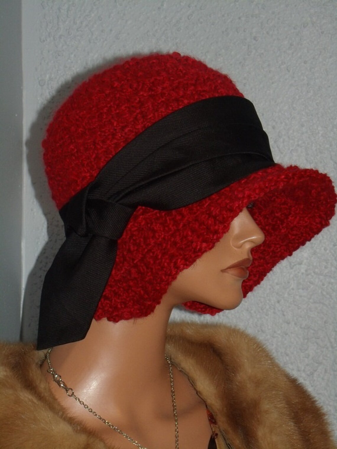 Red Crochet Flapper Hat Antique Style Personalized Headdress - Etsy
