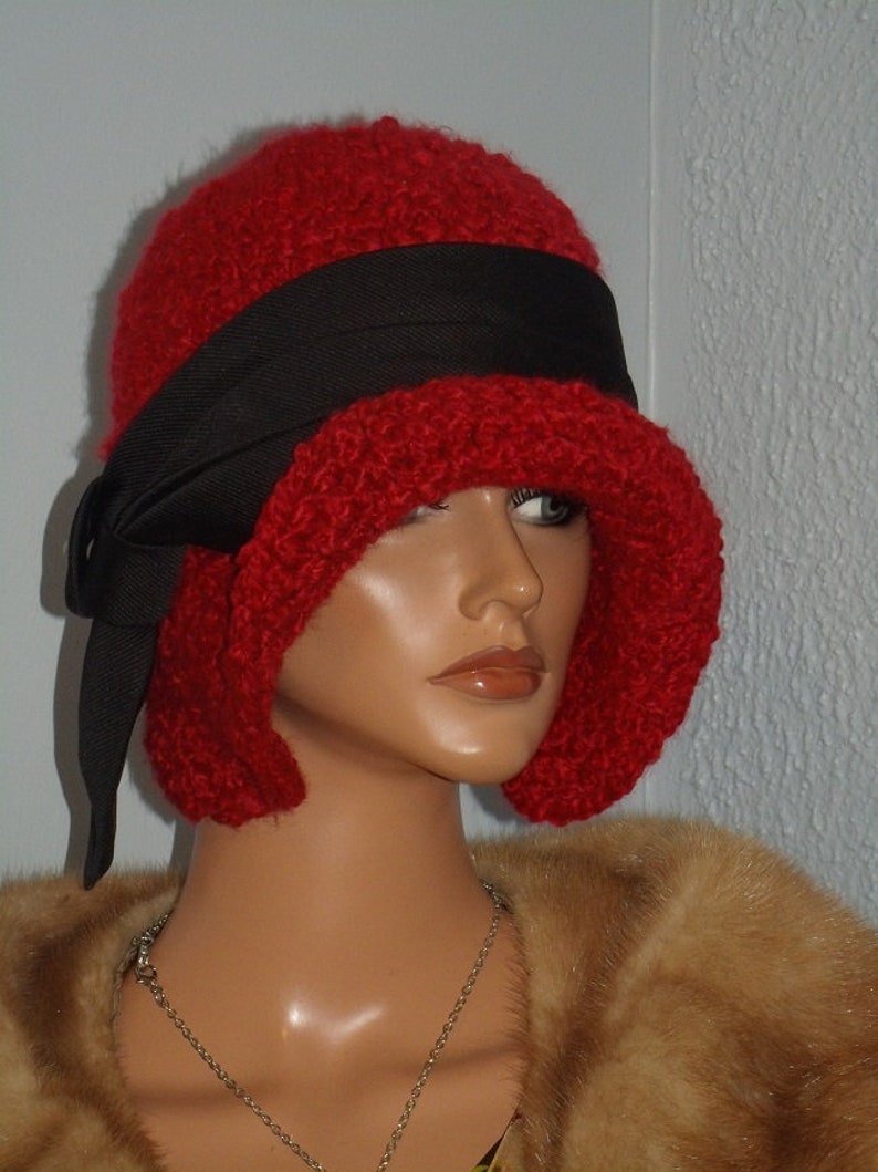 Red Crochet Flapper Hat Antique Style Personalized Headdress - Etsy