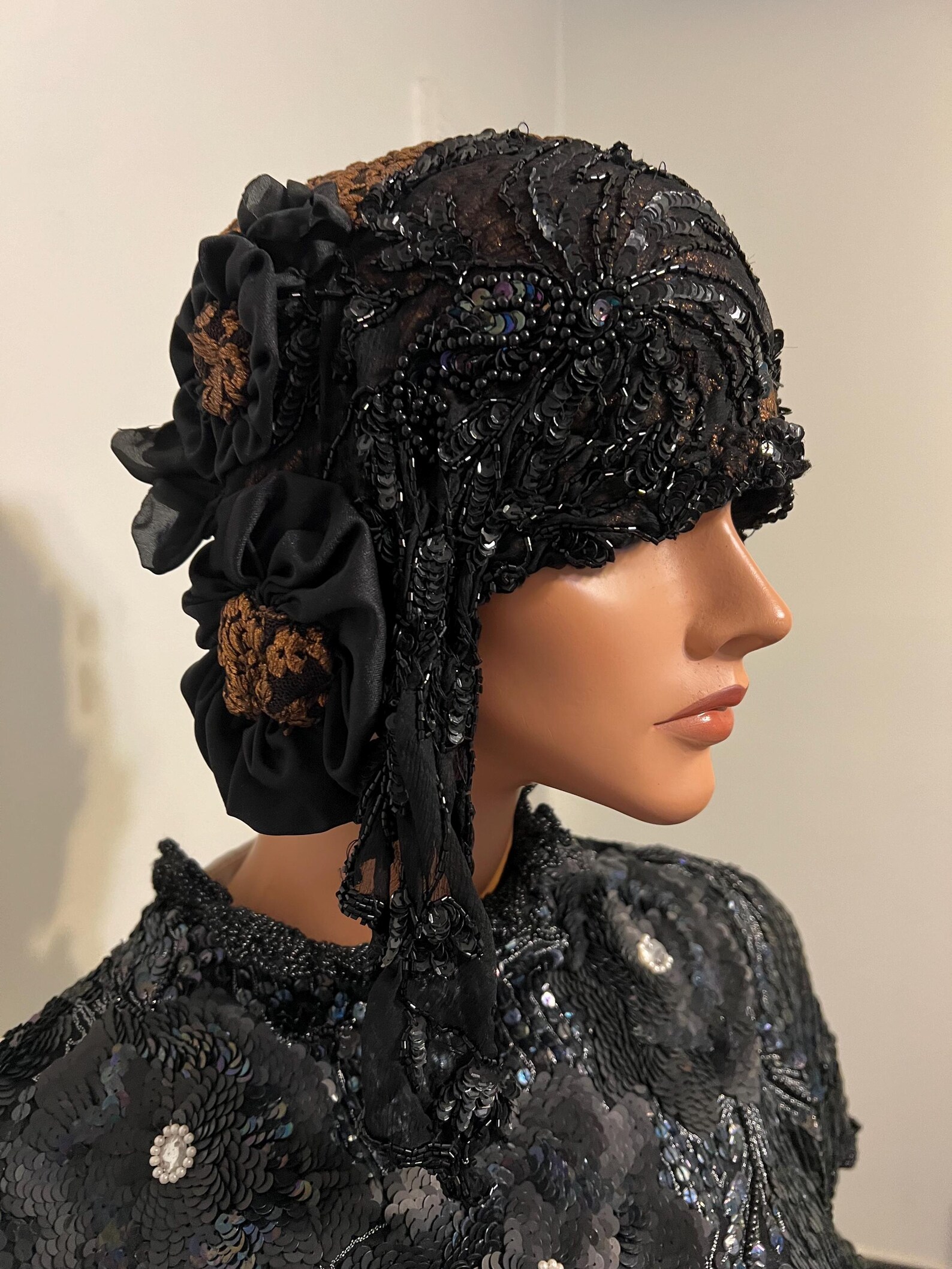 Flapper Hat Cloche 1920 Style Personalized Black Headdress Millinery ...