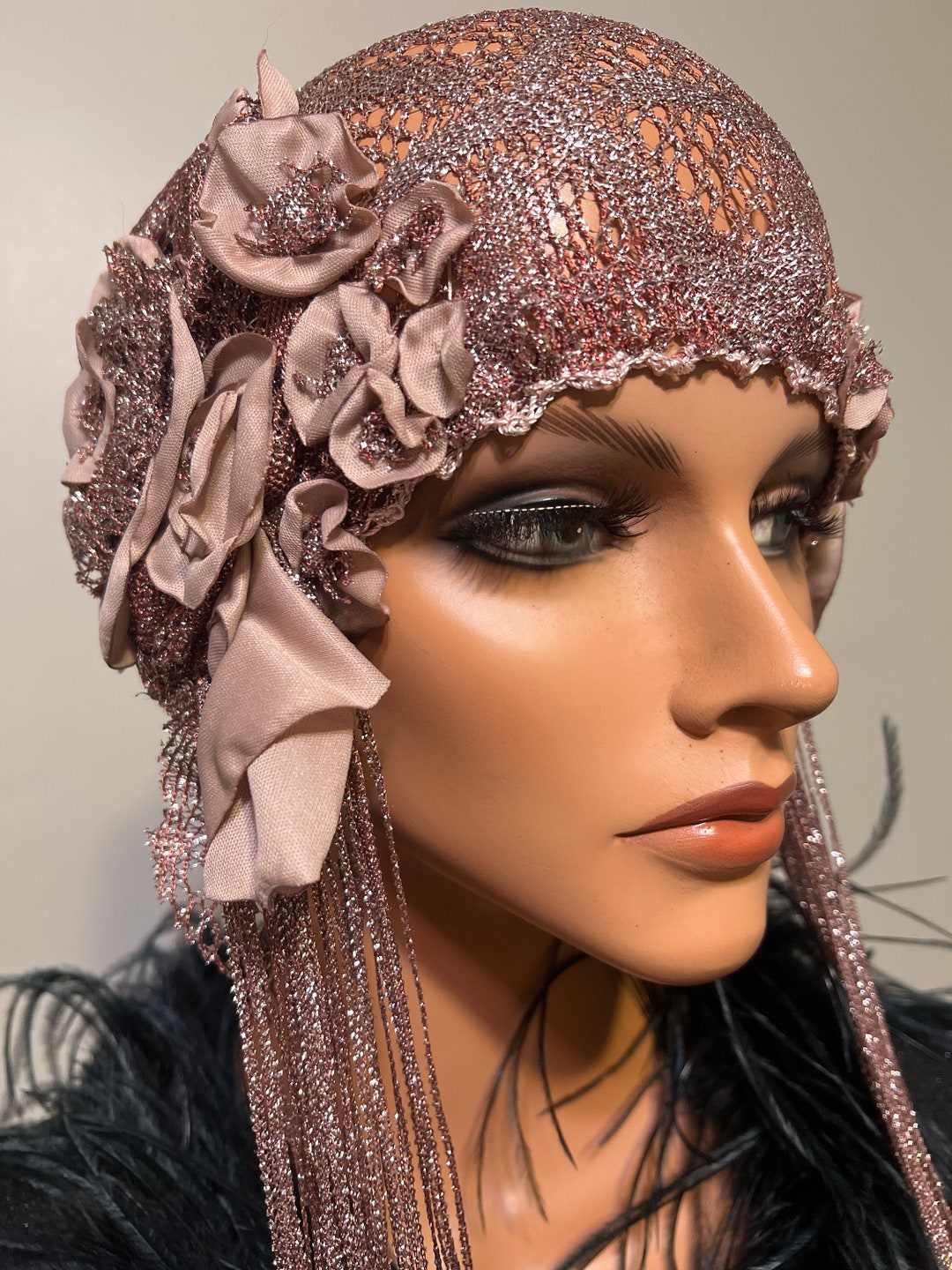 Black Sequin Embroidery Wrap 1920s Hat Flapper Cloche Hat Free - Etsy