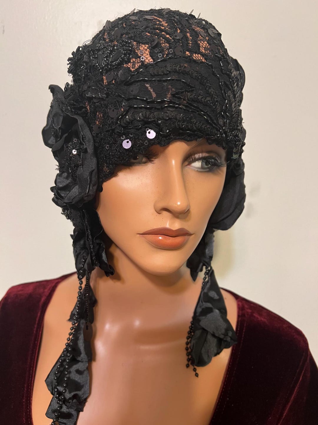 Black Flapper Hat Cloche 1920 Style Personalized Black Headdress ...