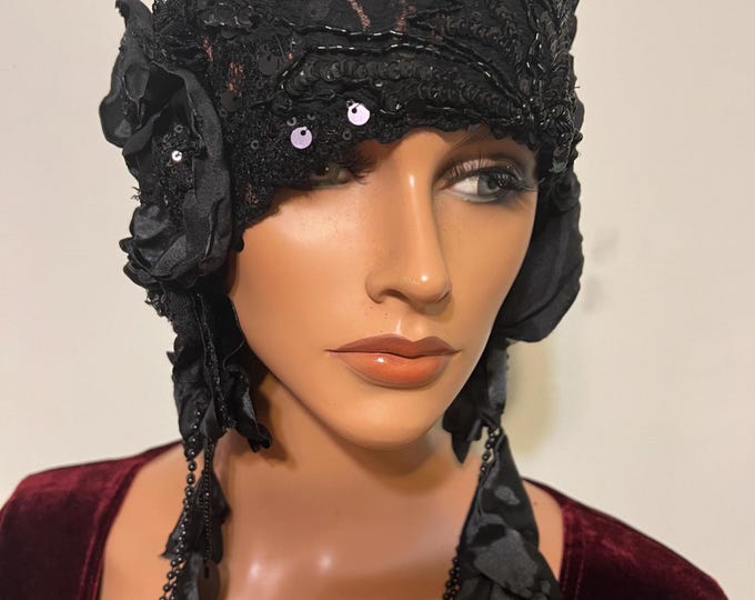 Black Flapper Hat Cloche 1920 Style Personalized Black Headdress ...