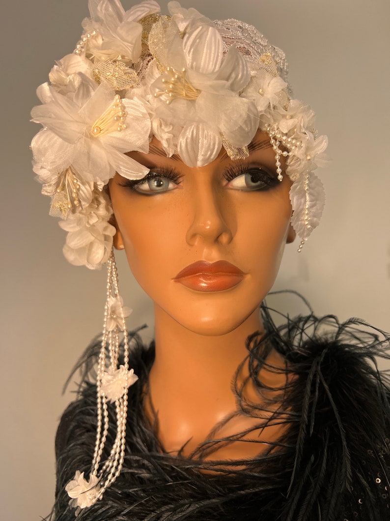 Wedding Antique Style Flapper Hat Cloche Lace Wrap Wedding 20s Theme ...