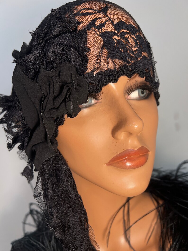 Black Lace Flapper Hat Cloche 1920 Style Personalized Black - Etsy