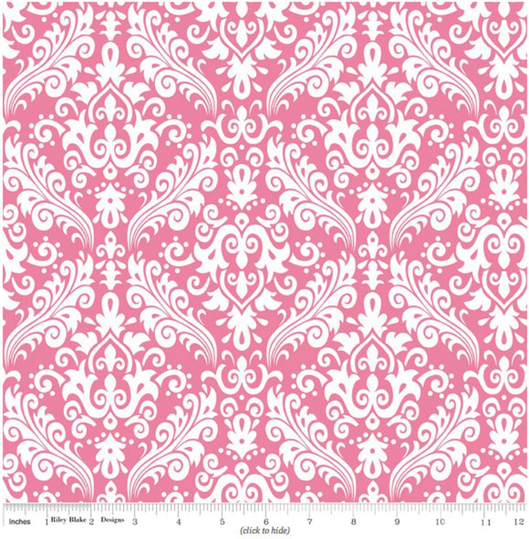 HOLLYWOOD MEDIUM DAMASK Hot Pink - Damask Fabric - Pink Damask Fabric ...