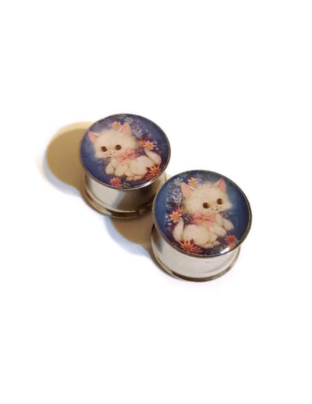 Cute Fluffy Cat Plugs Gauges 00g 2 Inches Double Flare or Single Flare ...