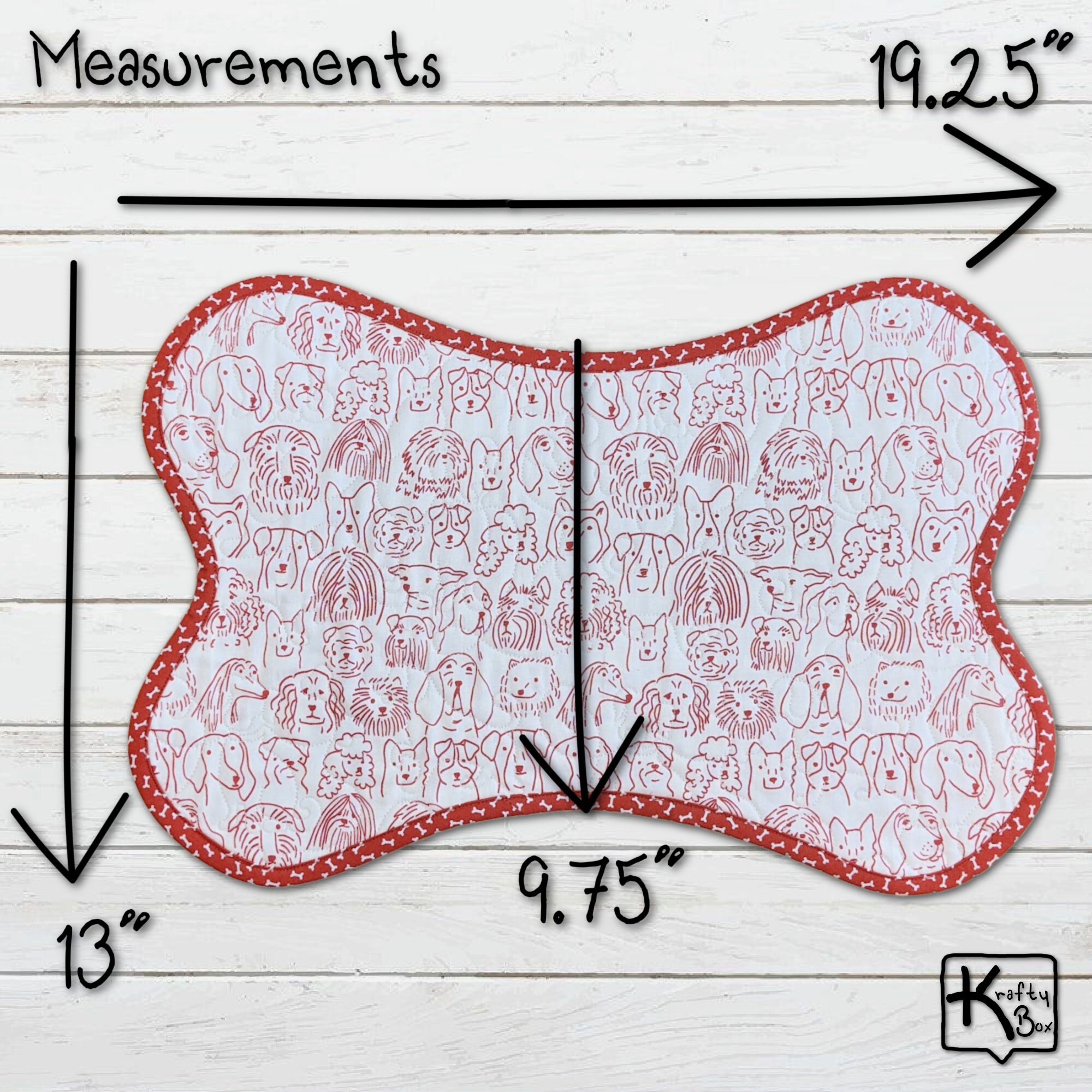 Dog Placemat Bone Shape Reversible Handmade Cute Cartoon Dog Outlines ...