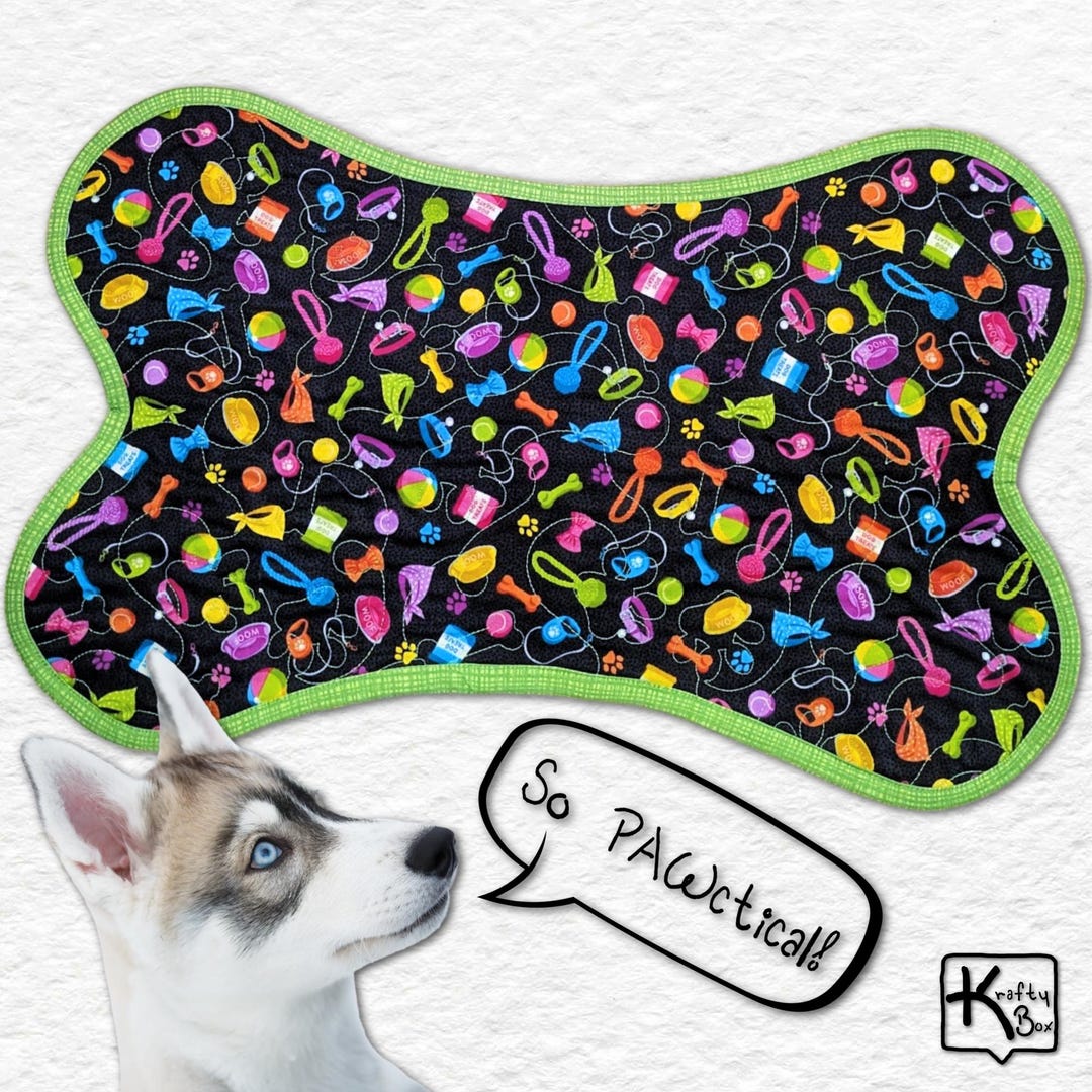 Dog Placemat Bone Shape Colorful Dog Toys Design Handmade Quilted ...