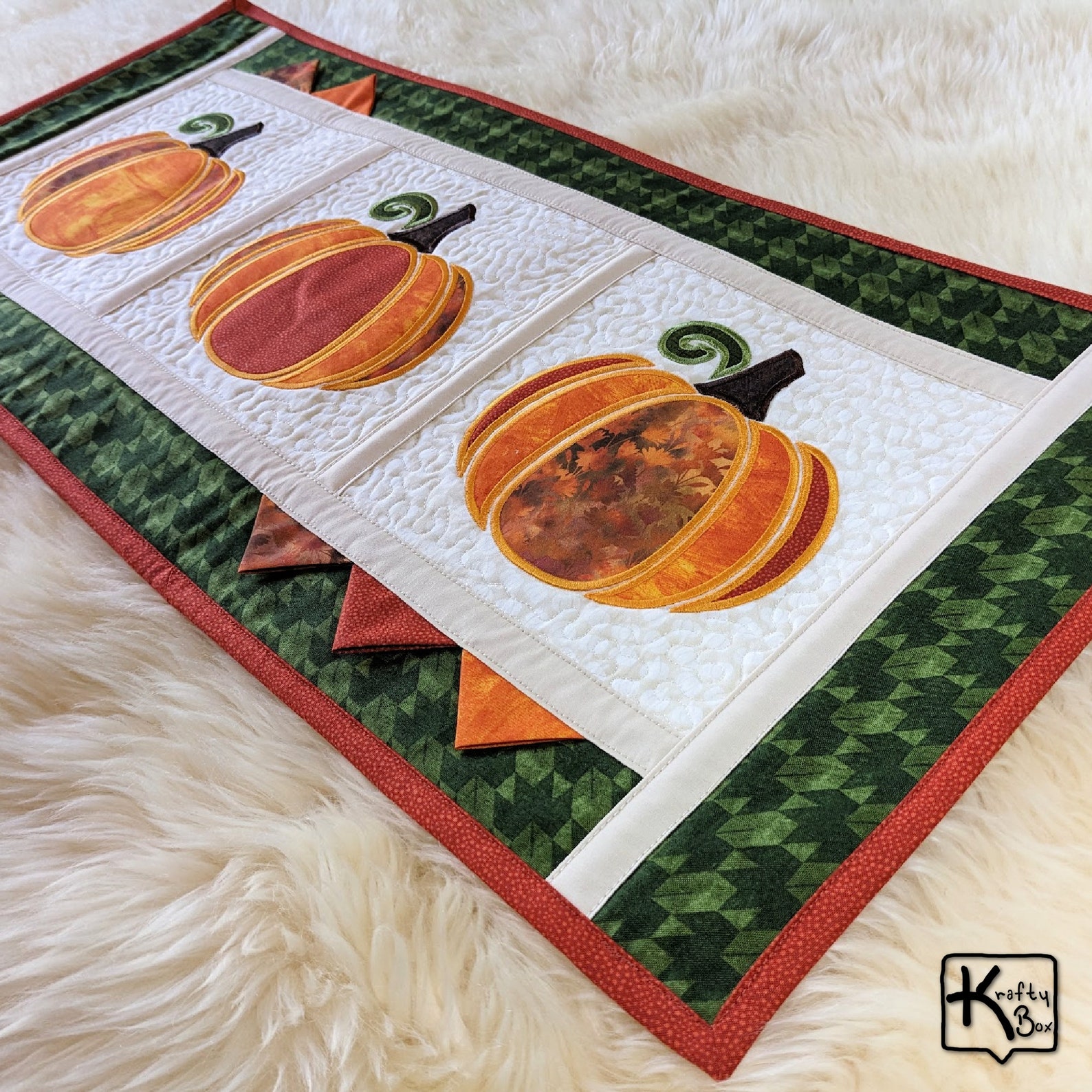 Quilted Table Runner Fall Design Applique Embroidered Pumpkins ...