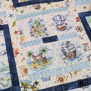 Handmade Quilt Cute Pirate Design Cotton Fabric With Unique Sailboats ...