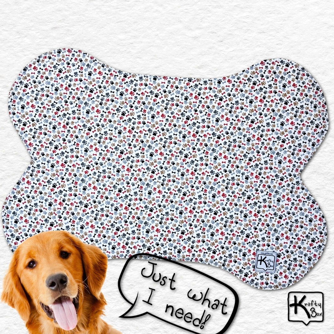 Large Dog Placemat Bone Shape Reversible Cotton Fabric Colorful Paw ...