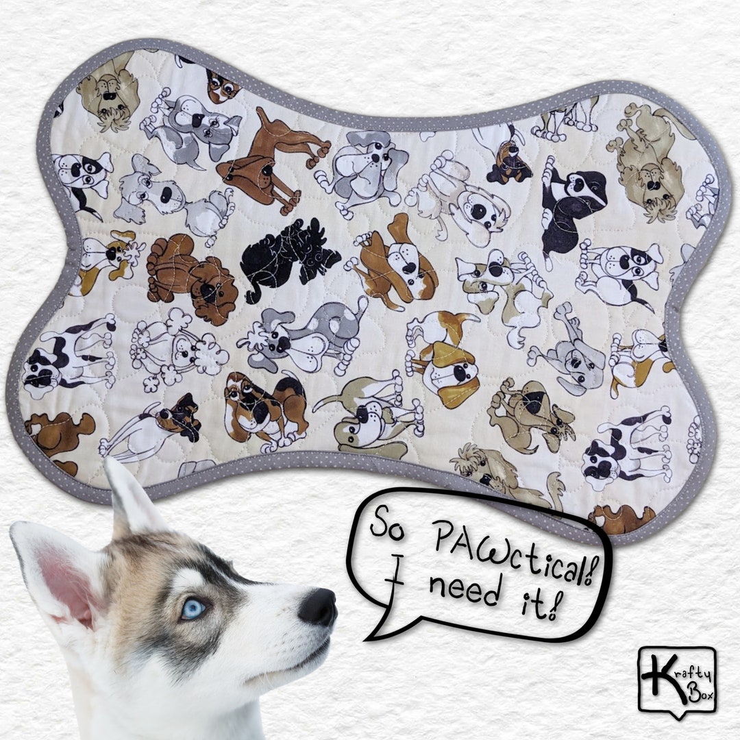 Dog Placemat Bone Shape Reversible Handmade Fun Cartoon Dogs Design ...