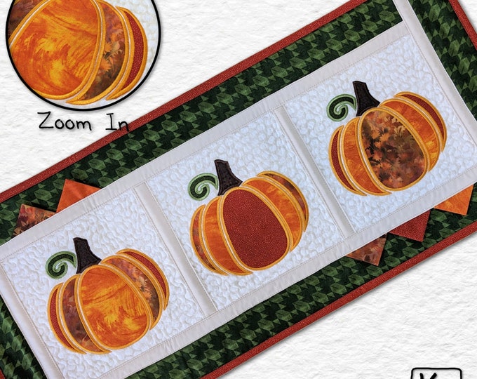 Quilted Table Runner Fall Design Applique Embroidered Pumpkins ...