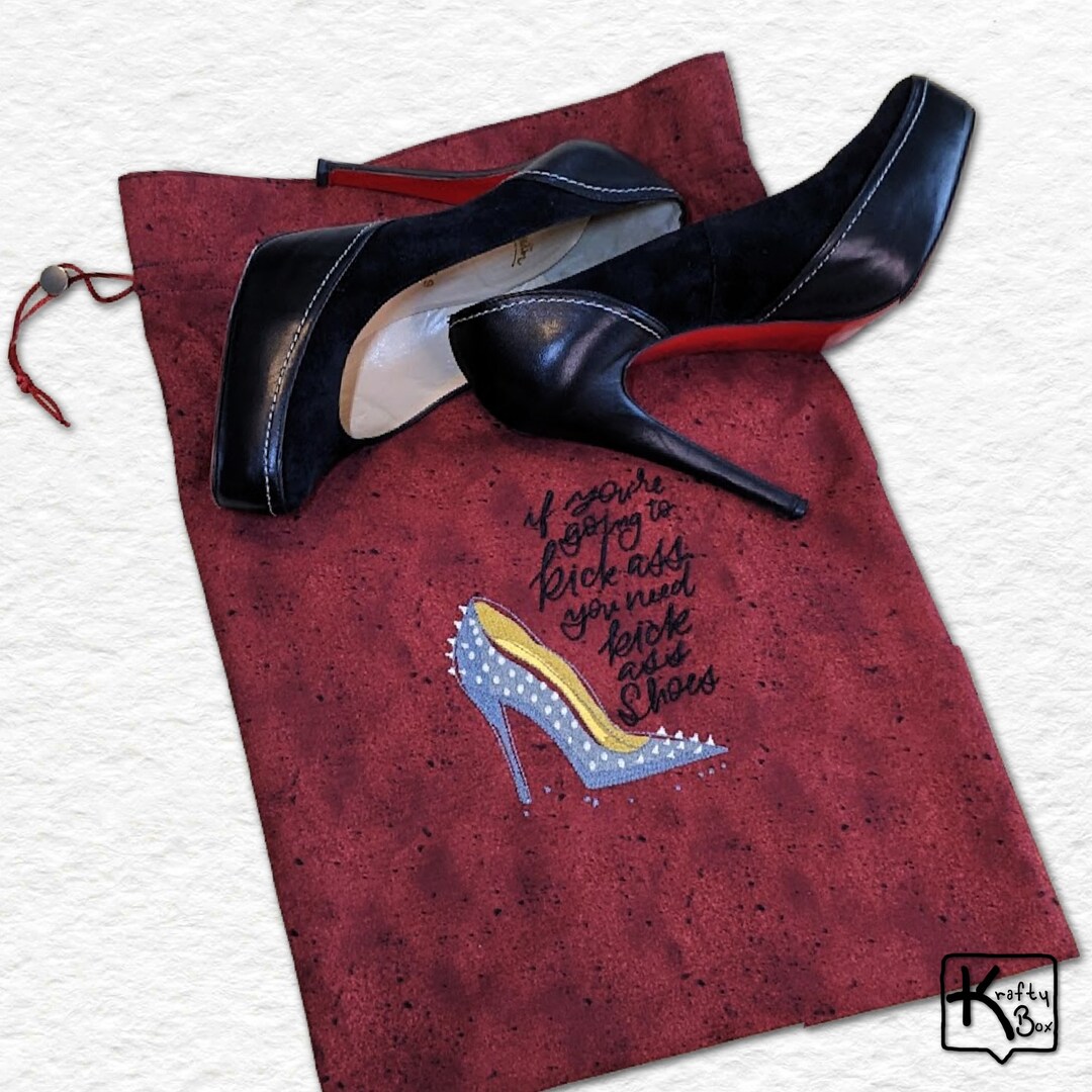 Travel Shoe Bag Flannel Lining Handmade Burgundy Cotton Fabric ...