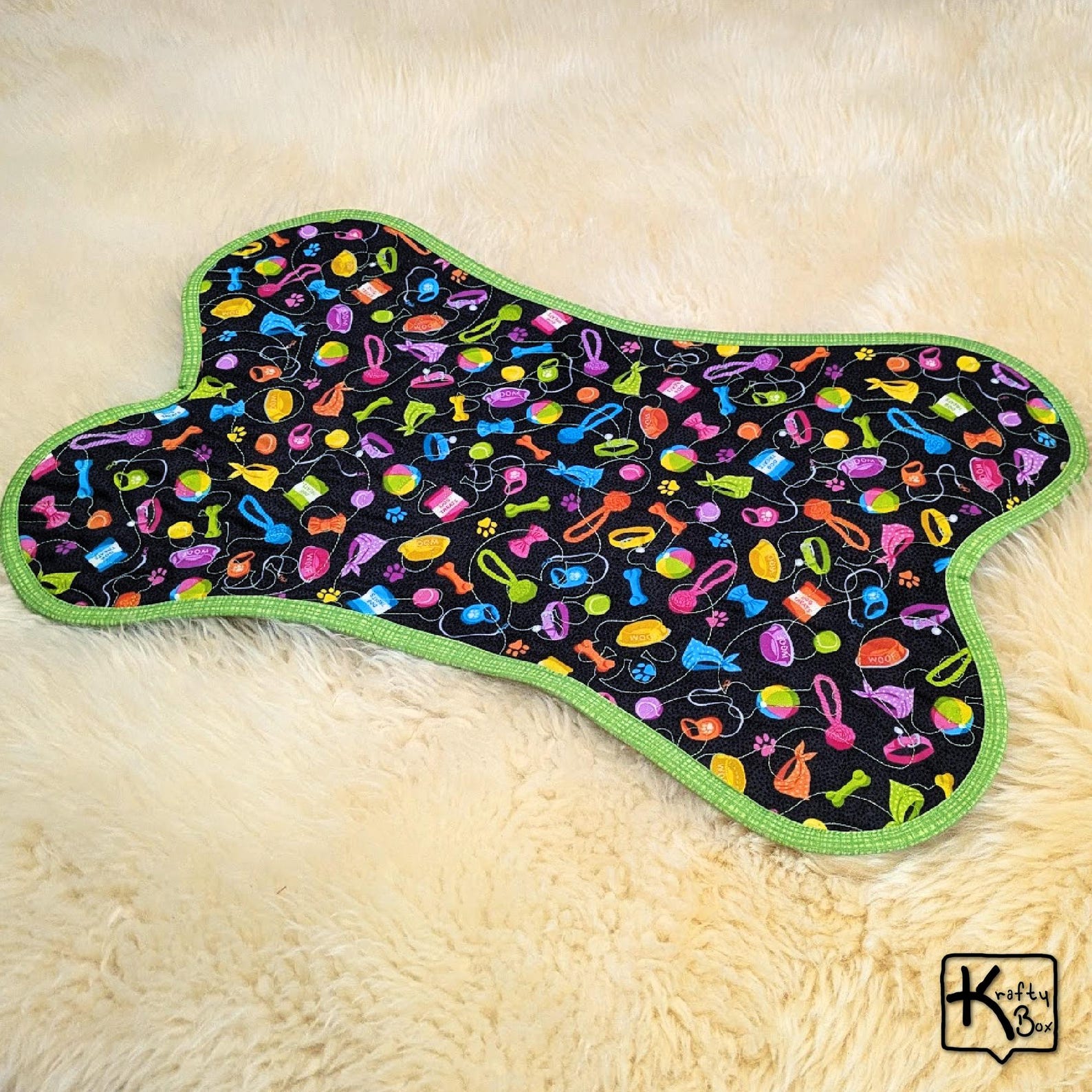 Dog Placemat Bone Shape Colorful Dog Toys Design Handmade Quilted ...