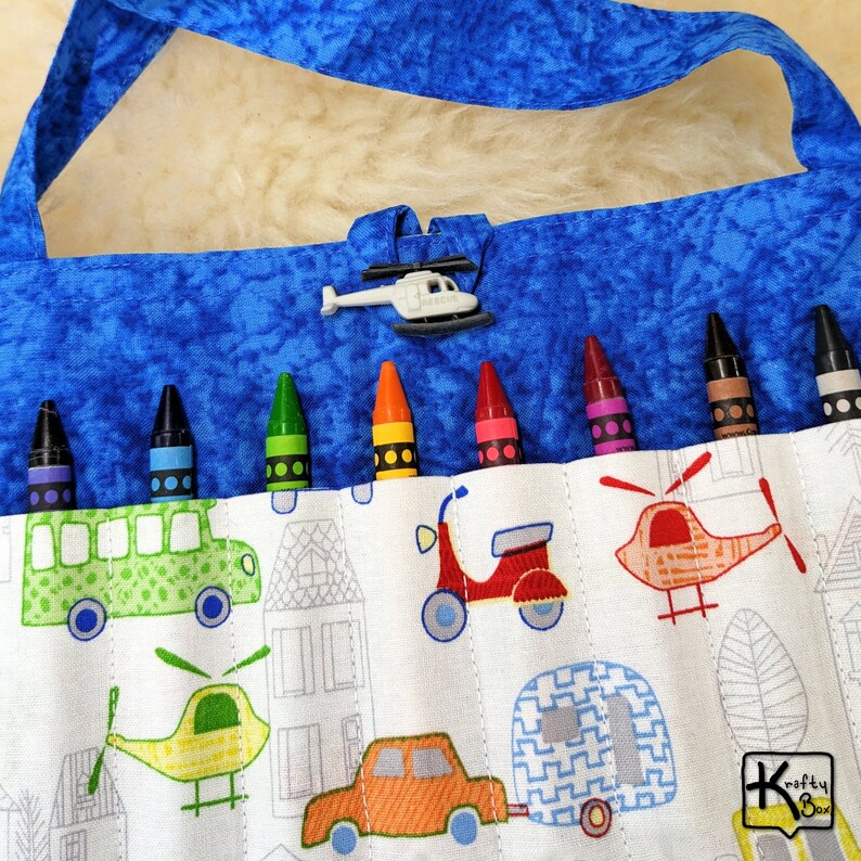 Crayon & Coloring Bag for Kids Art Tote Fun Vehicles Fabric With ...