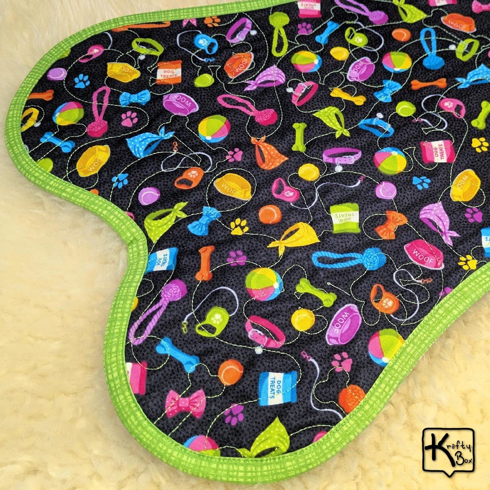 Dog Placemat Bone Shape Colorful Dog Toys Design Handmade Quilted ...