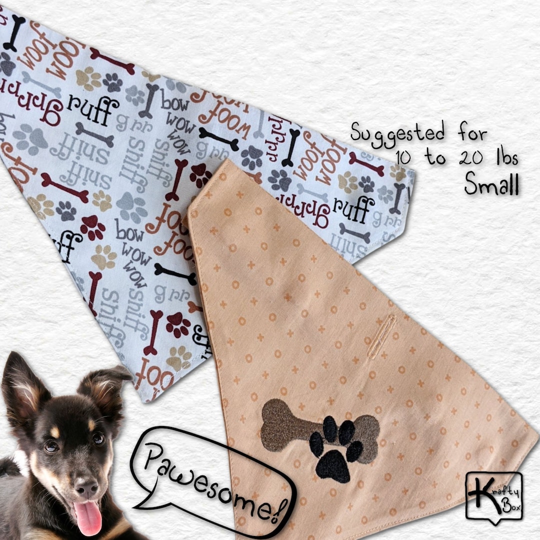 Dog Bandana Set Snap on Collar Cotton Fabric Embroidered - Etsy