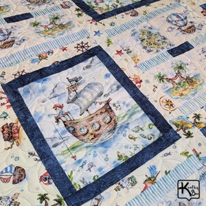 Handmade Quilt Cute Pirate Design Cotton Fabric With Unique Sailboats ...