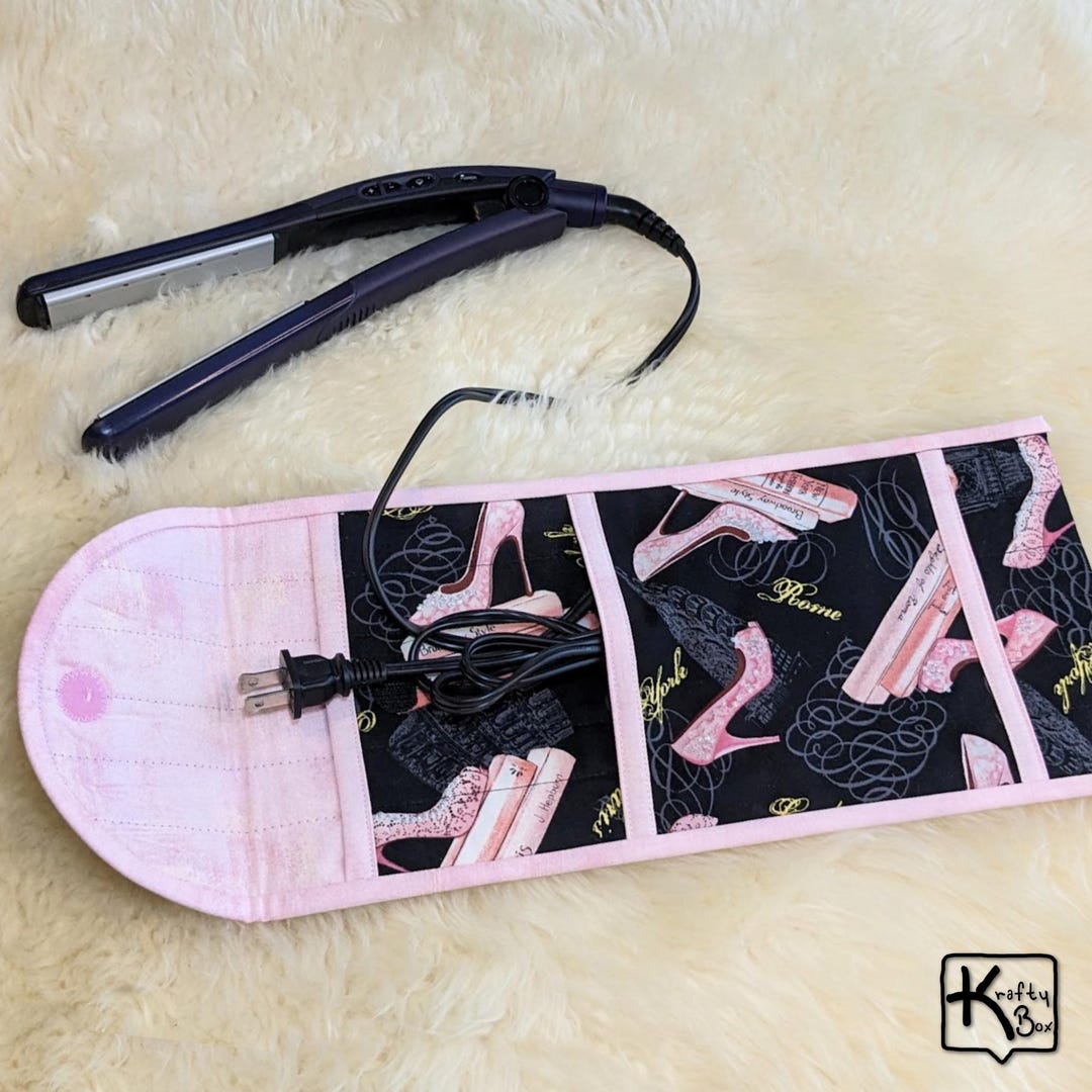 Curling Iron Flat Iron Travel Bag Heat Protective Case Pink High Heel ...