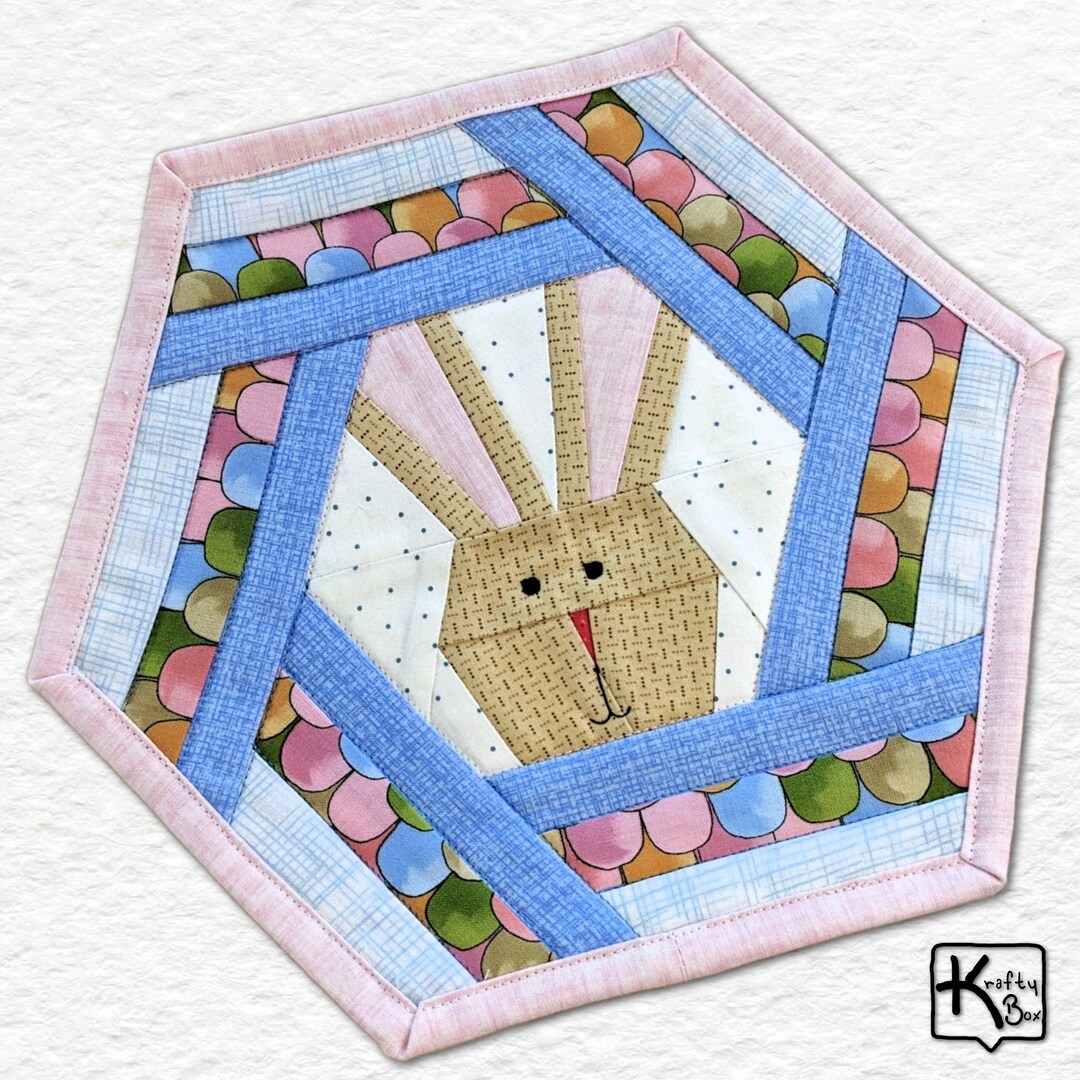 Hexagon Handmade Quilted Bunny Table Topper Candle Mat or Big Mug Rug ...