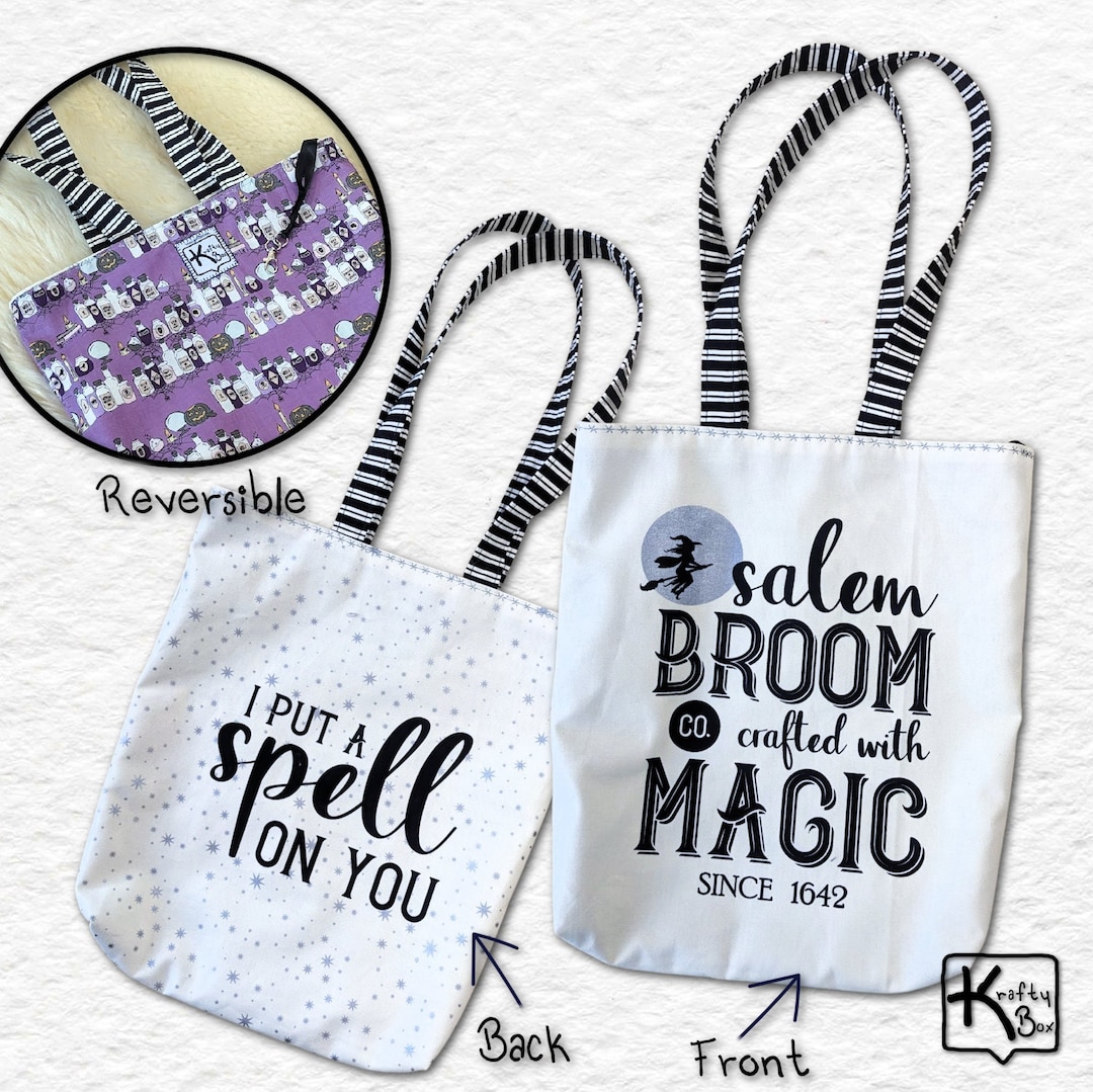 Halloween Canvas Tote Bag Handmade Reversible Book Bag Unique Design ...