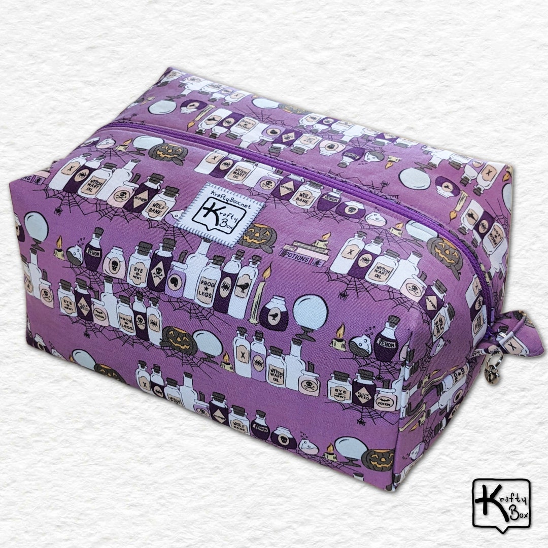 Makeup Bag Halloween Potion Bottles Design Cotton Fabric Boxy Bag for ...