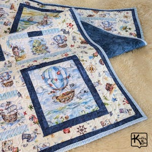 Handmade Quilt Cute Pirate Design Cotton Fabric With Unique Sailboats ...