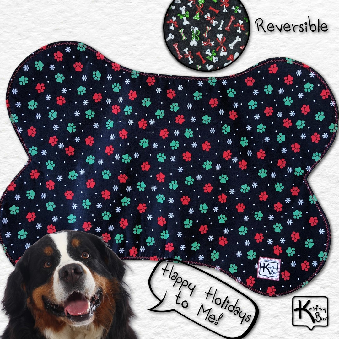 Dog Placemat Bone Shape Reversible Large Cotton Fabric Christmas ...