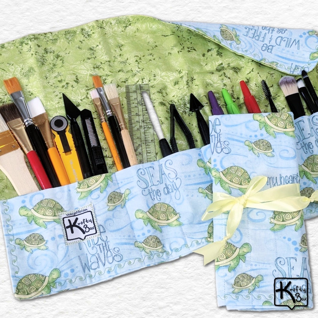 Rollup Holder Travel Case Cute Turtle Fabric Design Brush Roll Knitting ...