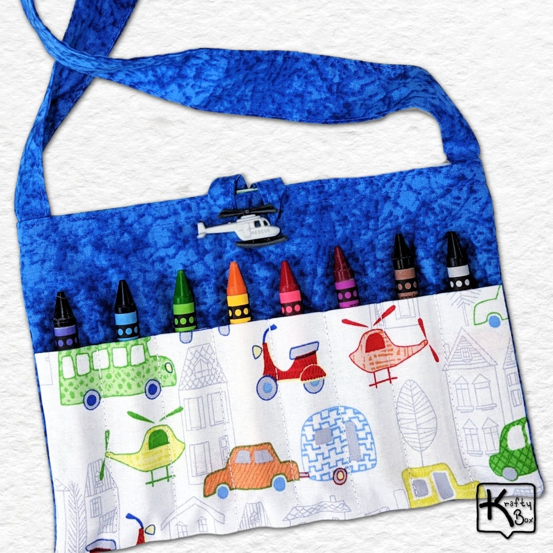 Crayon & Coloring Bag for Kids Art Tote Fun Vehicles Fabric With ...